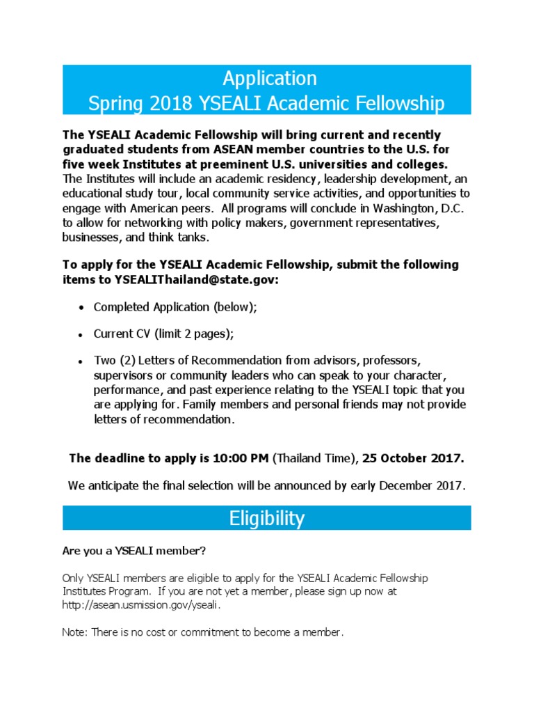 Application Spring 2018 YSEALI Academic Fellowship: Are You A YSEALI ...