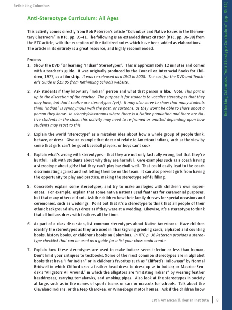 Anti-Stereotype Curriculum: All Ages: Process | PDF | Stereotypes