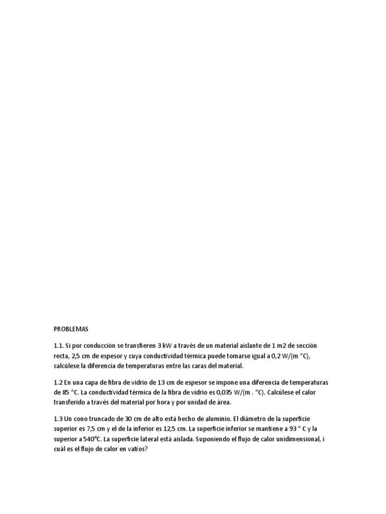 Problemas Transferencia de Calor | PDF | Conductividad térmica | Aislamiento térmico