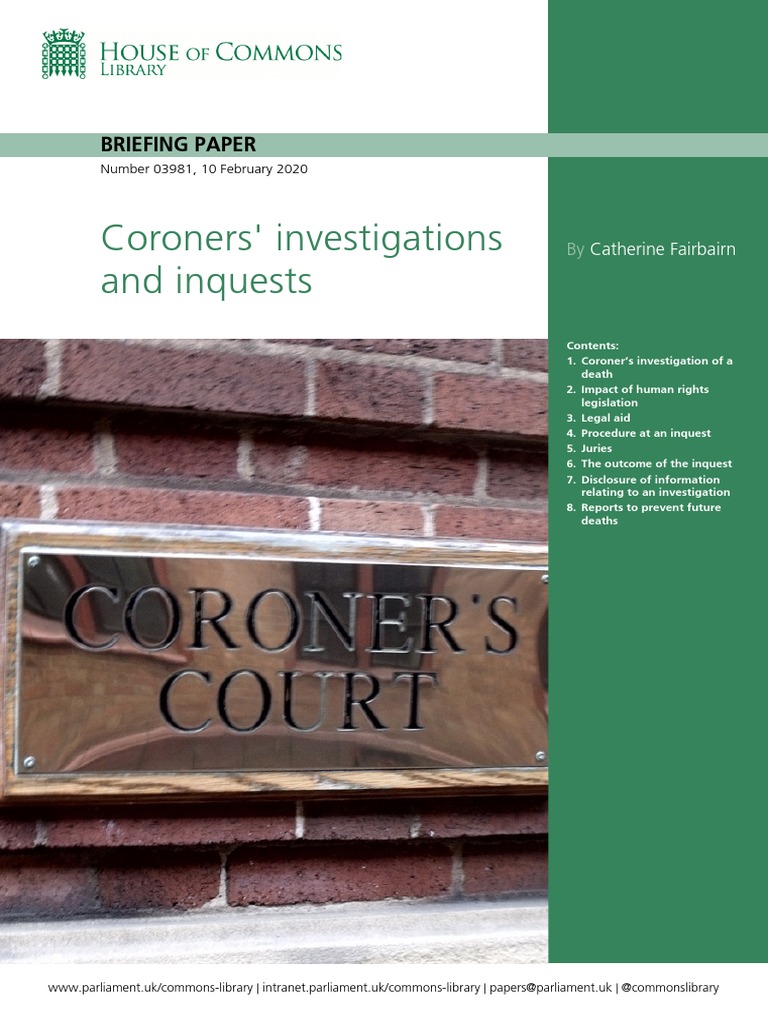 Coroners' Investigations and Inquests: Briefing Paper | PDF | Coroner ...