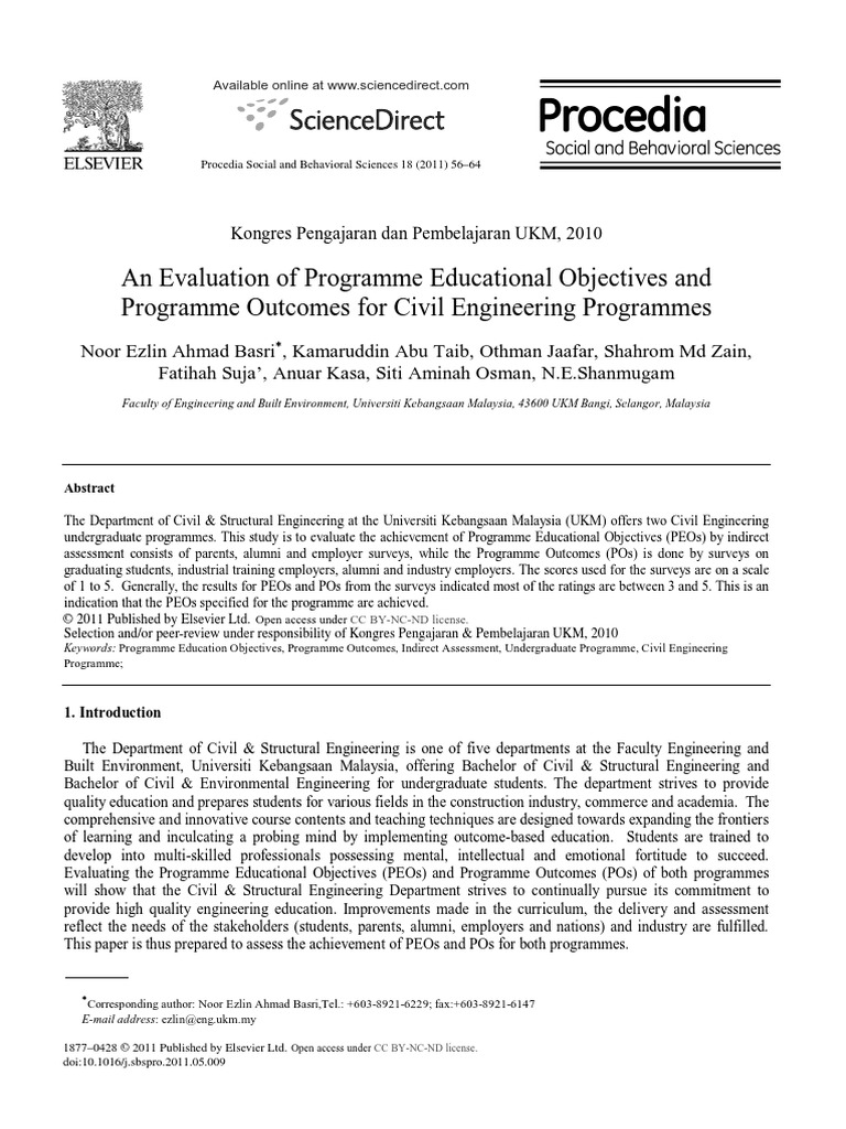 An Evaluation of Programme Educational Objectives and Programme Outcomes For Civil Engineering ...