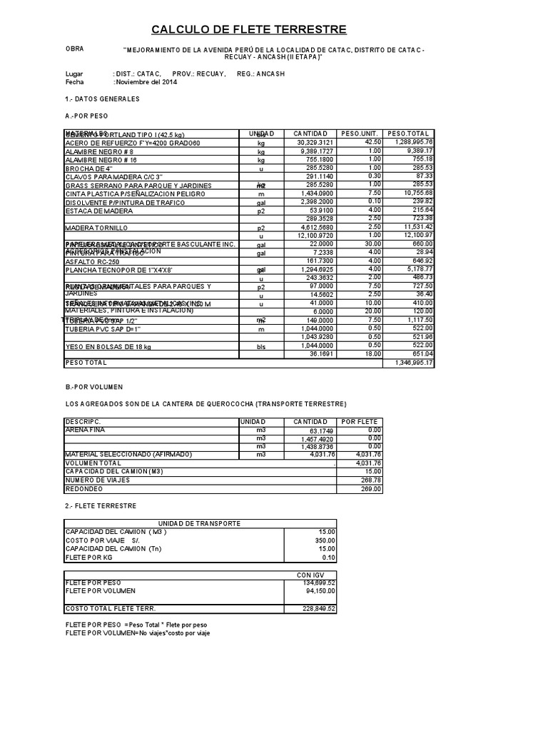 Flete Terrestre | PDF | Sectores Economicos | Materiales de construcción