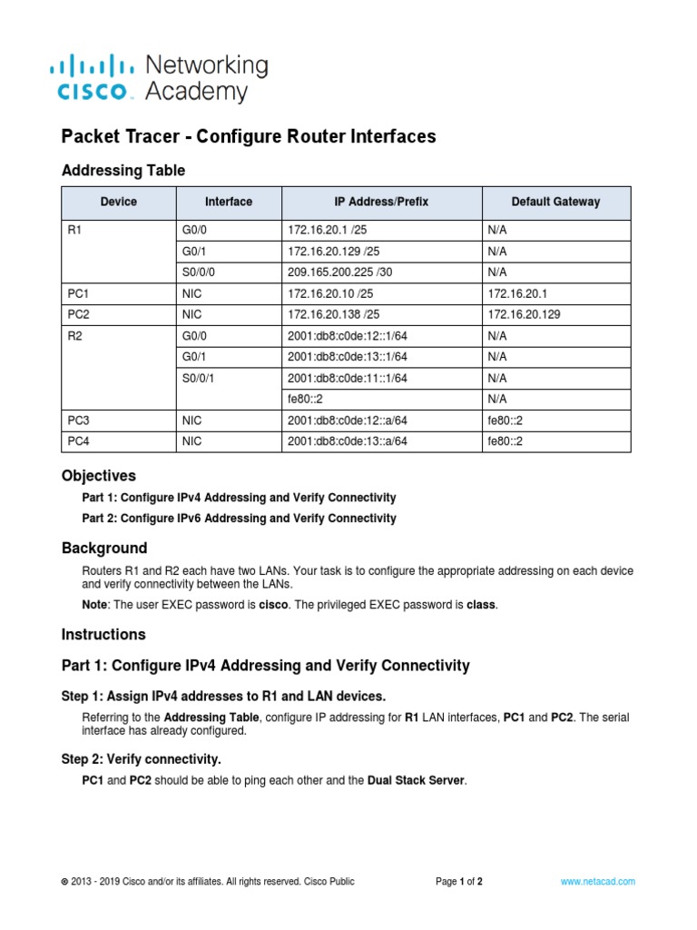 Packet Tracer Configure Router Interfaces | PDF | I Pv6 | Ip Address