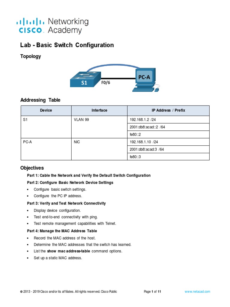 Lab - Basic Switch Configuration | PDF | Ip Address | Computer Network
