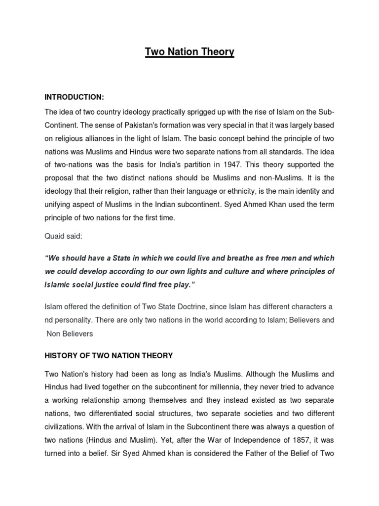 Two Nation Theory | PDF | Muhammad Ali Jinnah | All India Muslim League