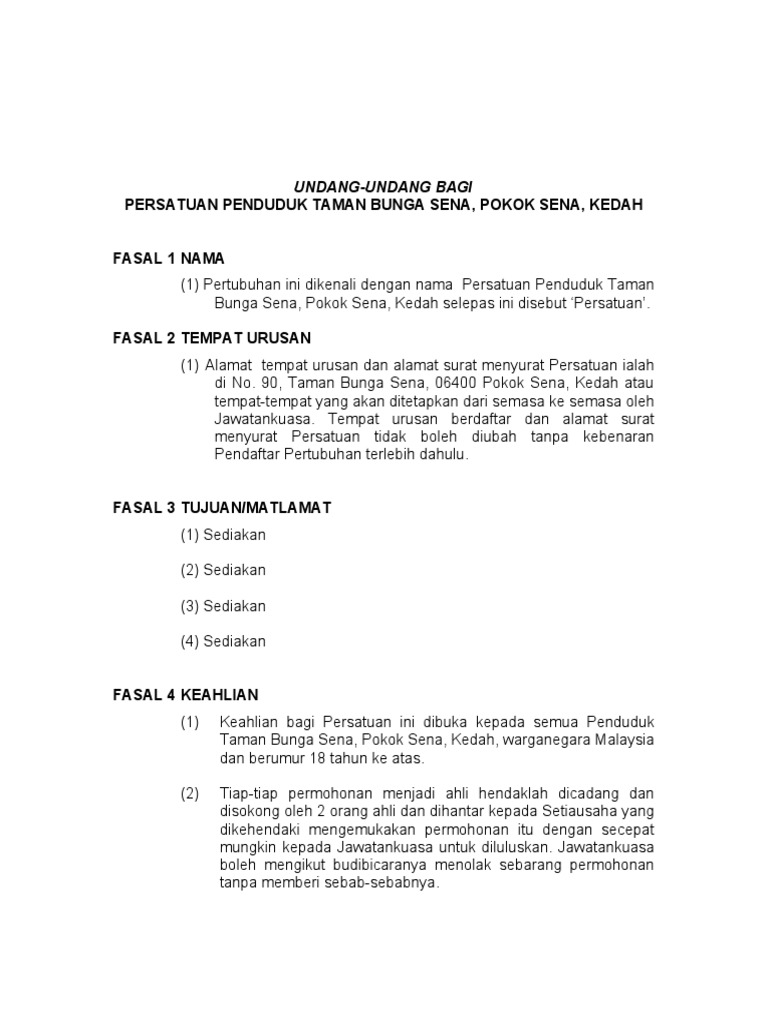 Contoh Undang-Undang Persatuan ABC | PDF
