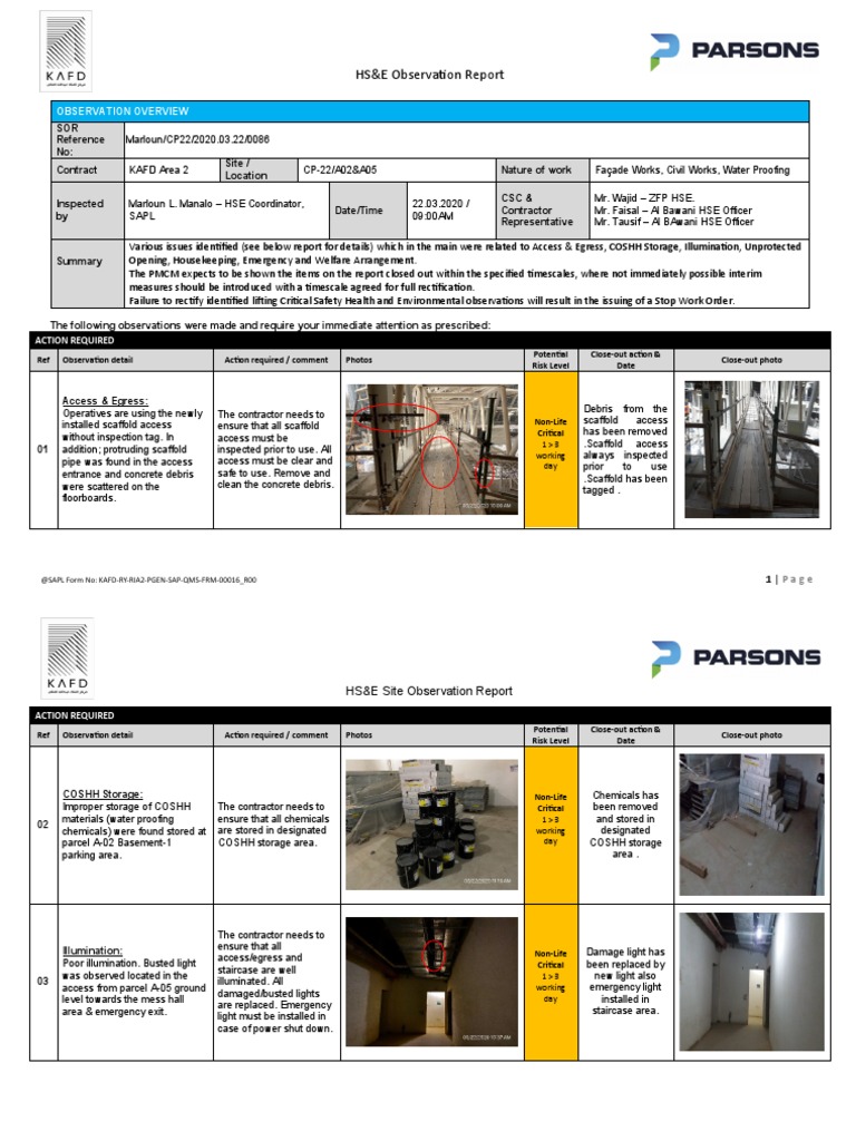 HS&E Observation Report Summary | PDF | Emergency | Prevention