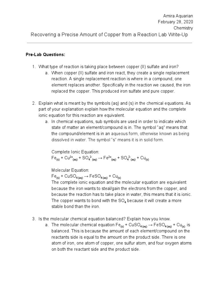 Copper Recovery in Chemistry Lab Experiment | PDF | Mole (Unit ...
