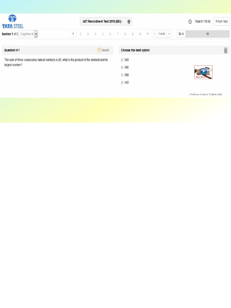 AET Tata Steel 2018 Paper Aptitude Section PDF | PDF