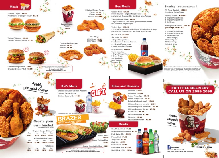KFC 2016 Menu PDF | PDF | Coleslaw | Eating Behaviors Of Humans