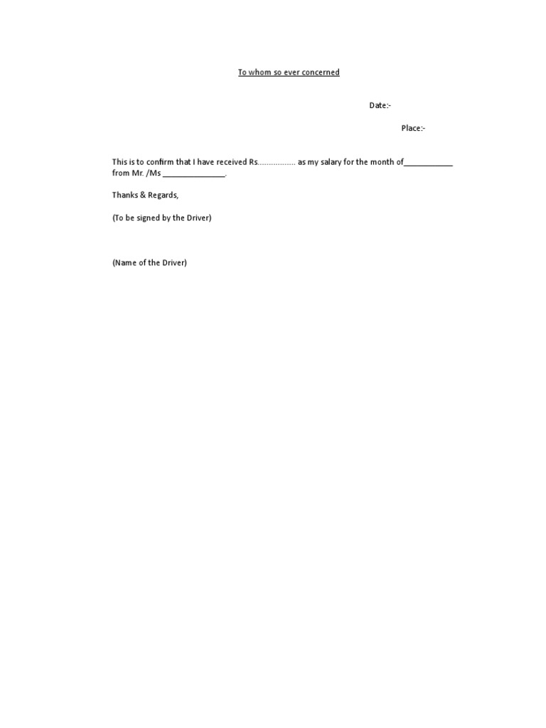 Format of Receipt Drivers Salary | PDF | Career & Growth | Finance ...