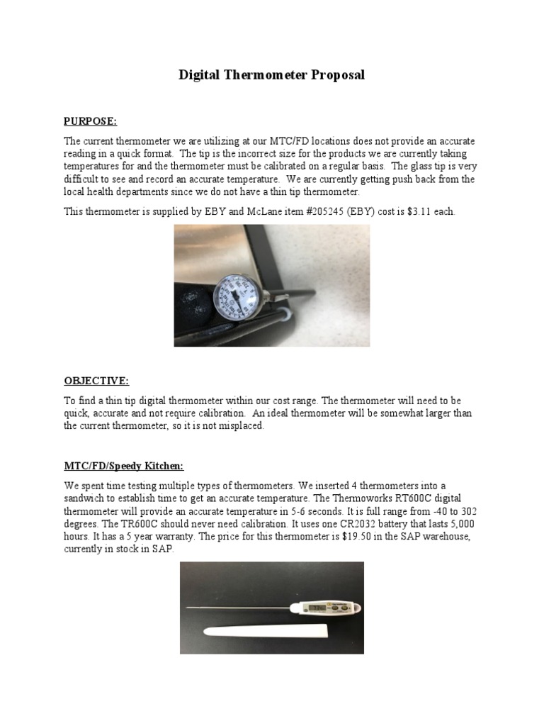 Digital Thermometer Proposal | PDF | Thermometer | Calibration