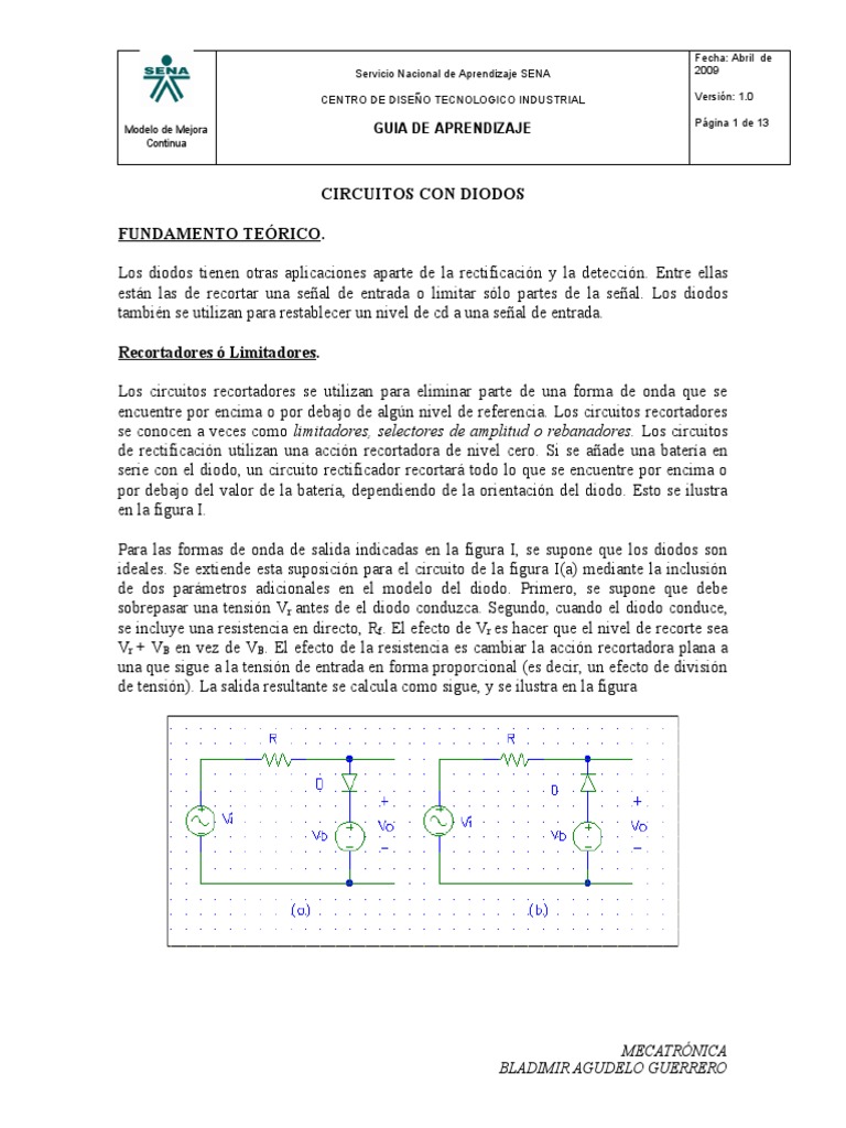 Guia de Aprendizaje Circuitos Con Diodos | PDF | Diodo | Rectificador