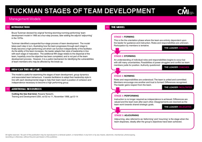 Tuckman Stages of Team Development: Management Models | PDF | Applied Psychology | Social Psychology