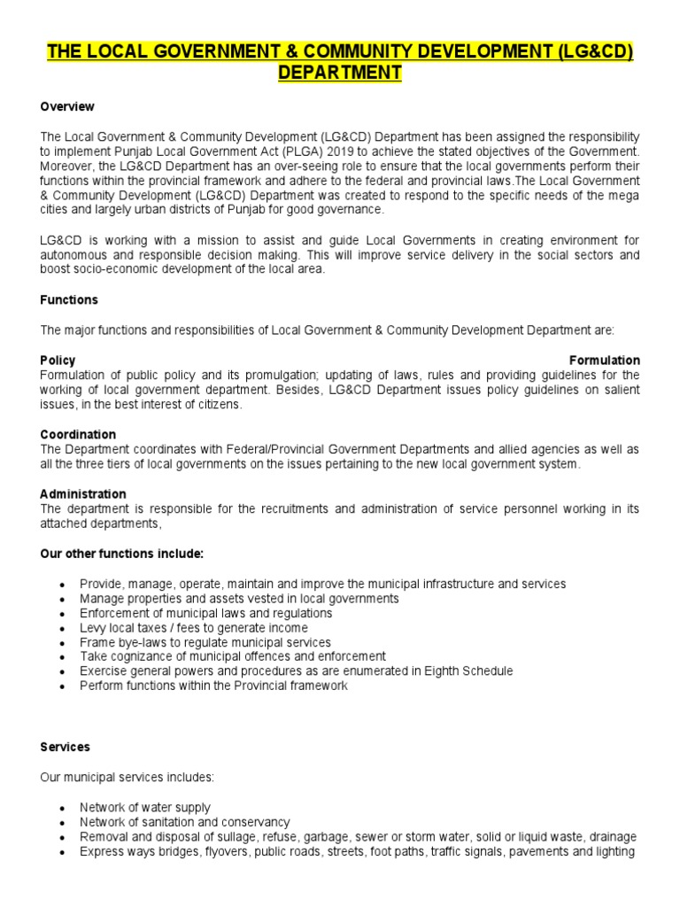 The Local Government & Community Development (LG&CD) Department | PDF ...