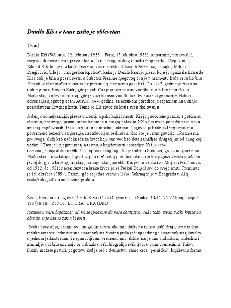 Danilo Kiš I Kleveta | PDF