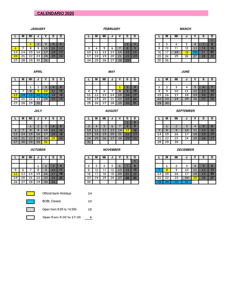 Calendario Laboral 2020 PDF | PDF