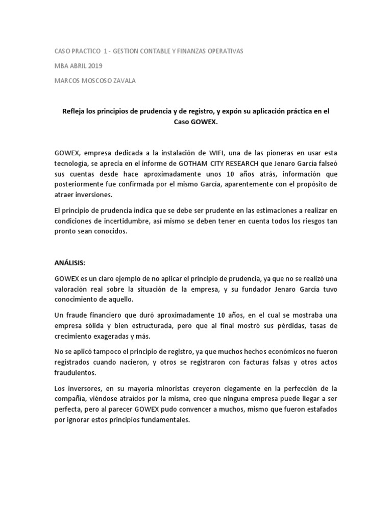Caso Practico Gestion Contable - Principio de Prudencia y Registro | PDF