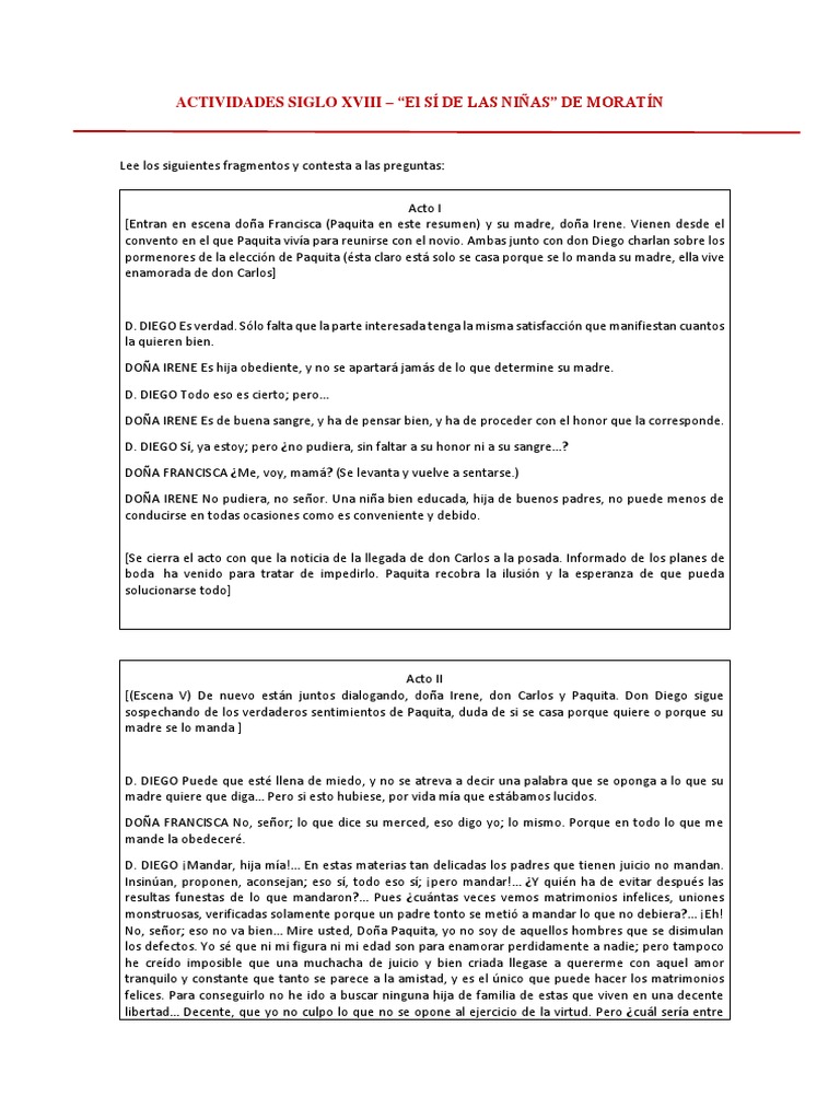 Análisis de "El sí de las niñas" | PDF