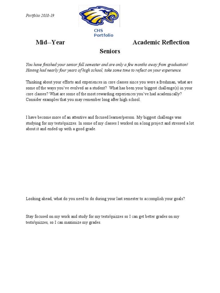 Senior Year Academic Reflection Guide | PDF