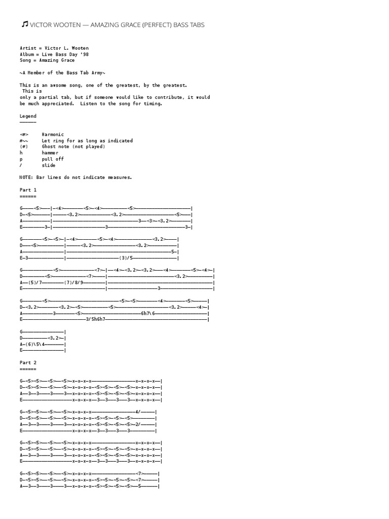 Amazing Grace (Perfect) Bass Tabs - Victor Wooten @ | PDF | Albums ...