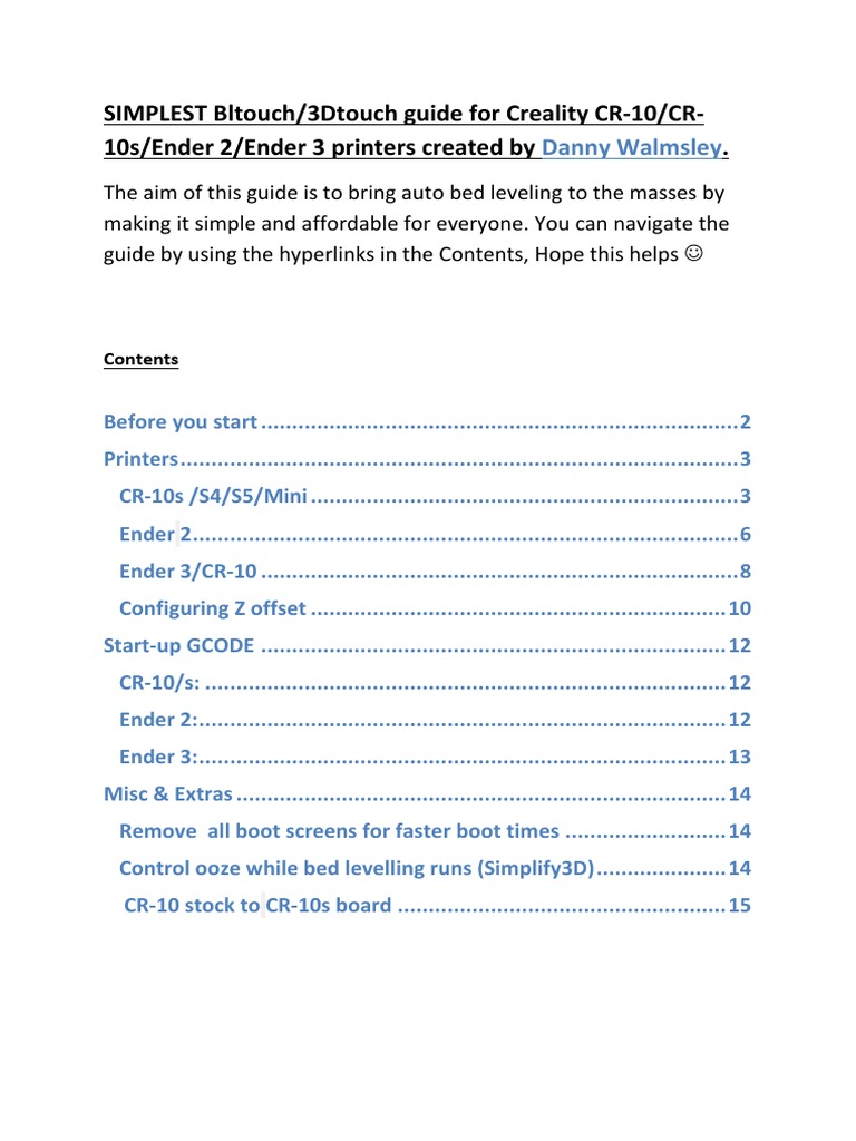 SIMPLEST Bltouch/3Dtouch Guide For Creality CR-10/CR-10s/Ender 2/ender ...