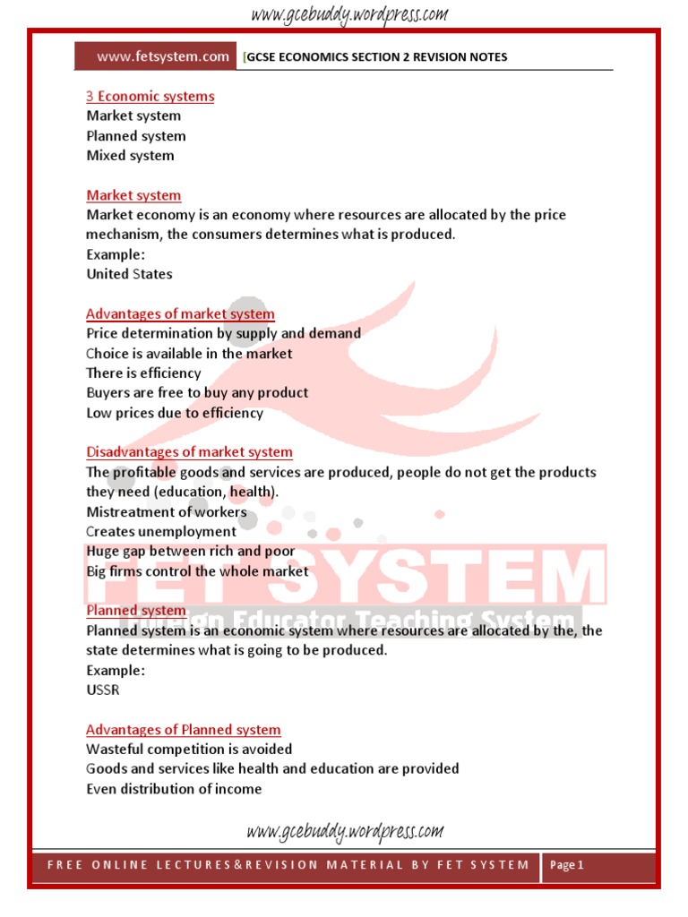 Revision For GCSE Economics Section 2 PDF | PDF | Demand | Price ...