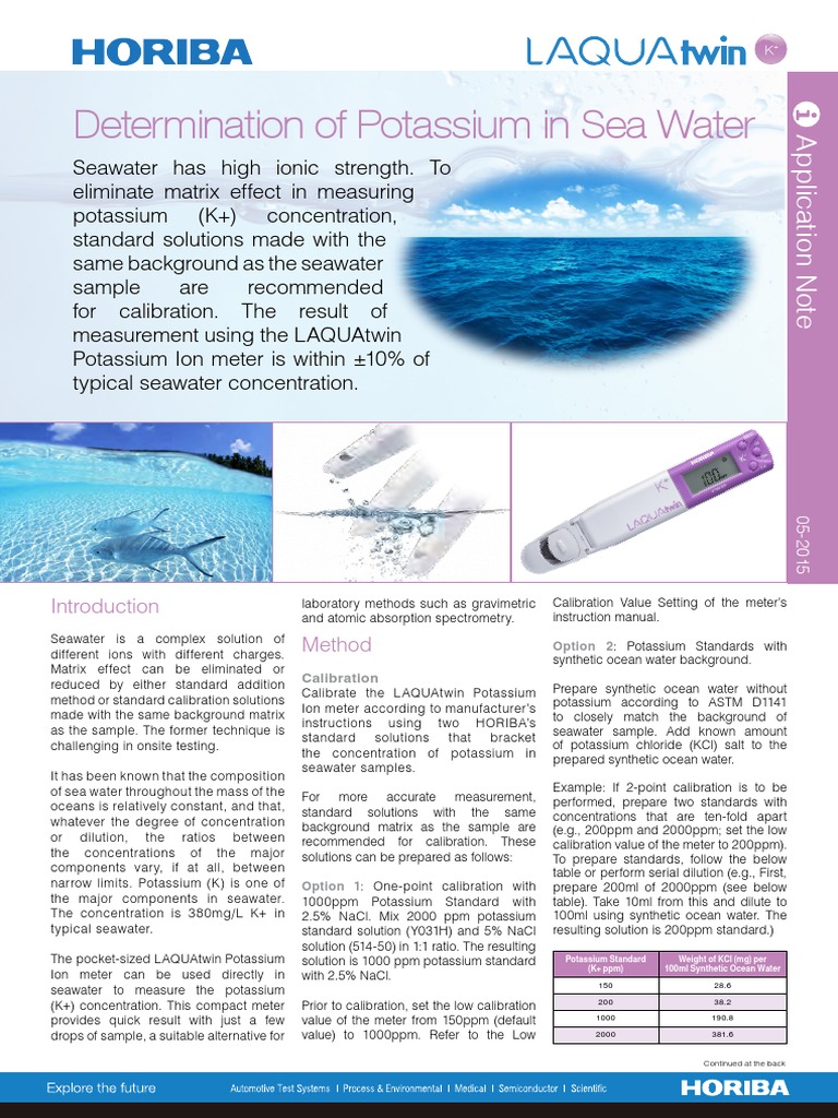 Determination of Potassium in Sea Water: Method | PDF | Seawater ...