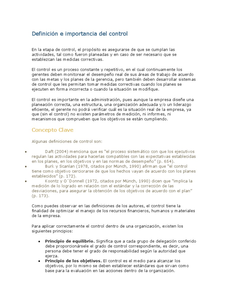 Definición e Importancia Del Control | PDF | Presupuesto | Realimentación