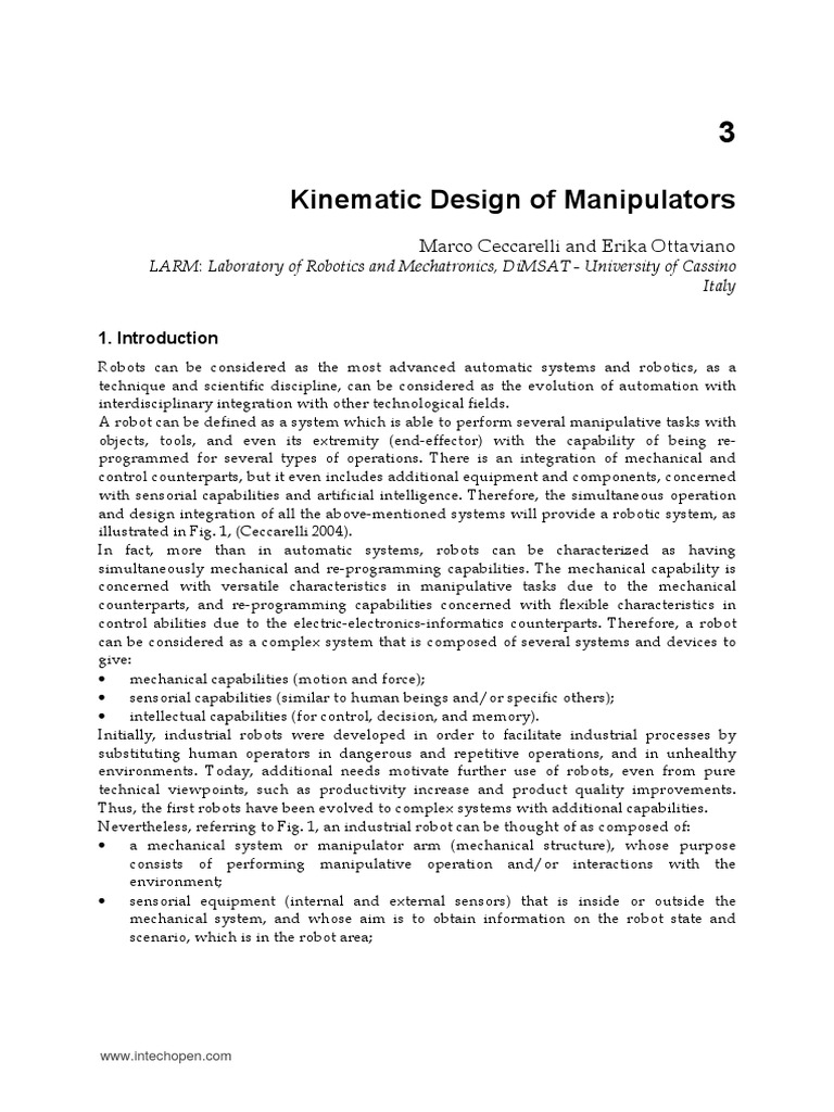 Kinematic Design of Manipulators: Larm: Laboratory of Robotics and Mechatronics, Dimsat ...