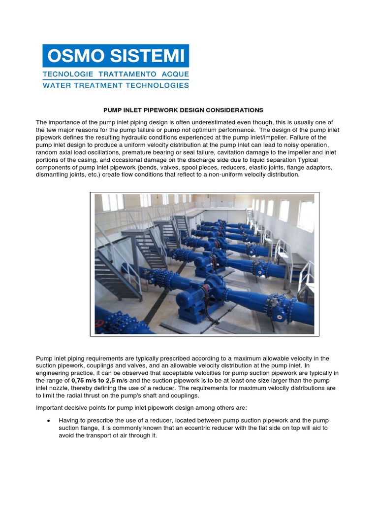 Pump Inlet Pipework Design Essentials | PDF | Pump | Continuum Mechanics