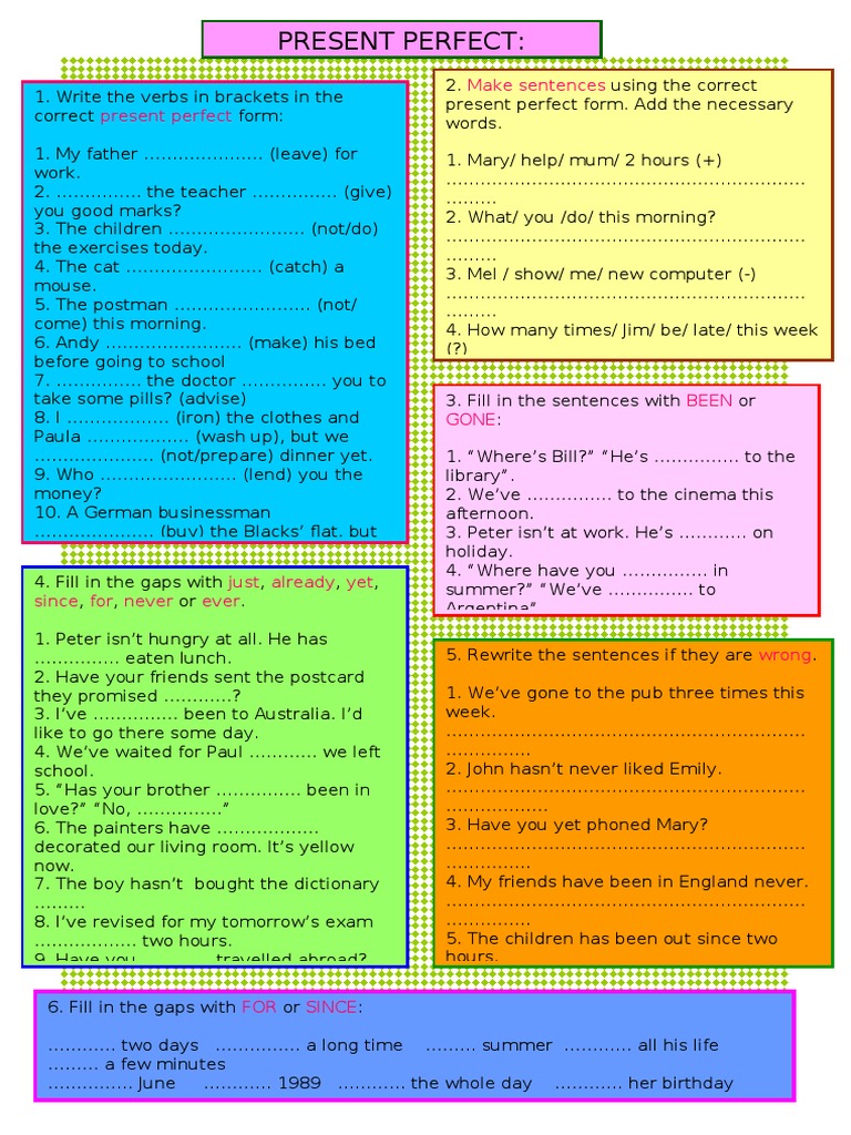 Present Perfect Practice | PDF | Linguistic Typology | Linguistic ...