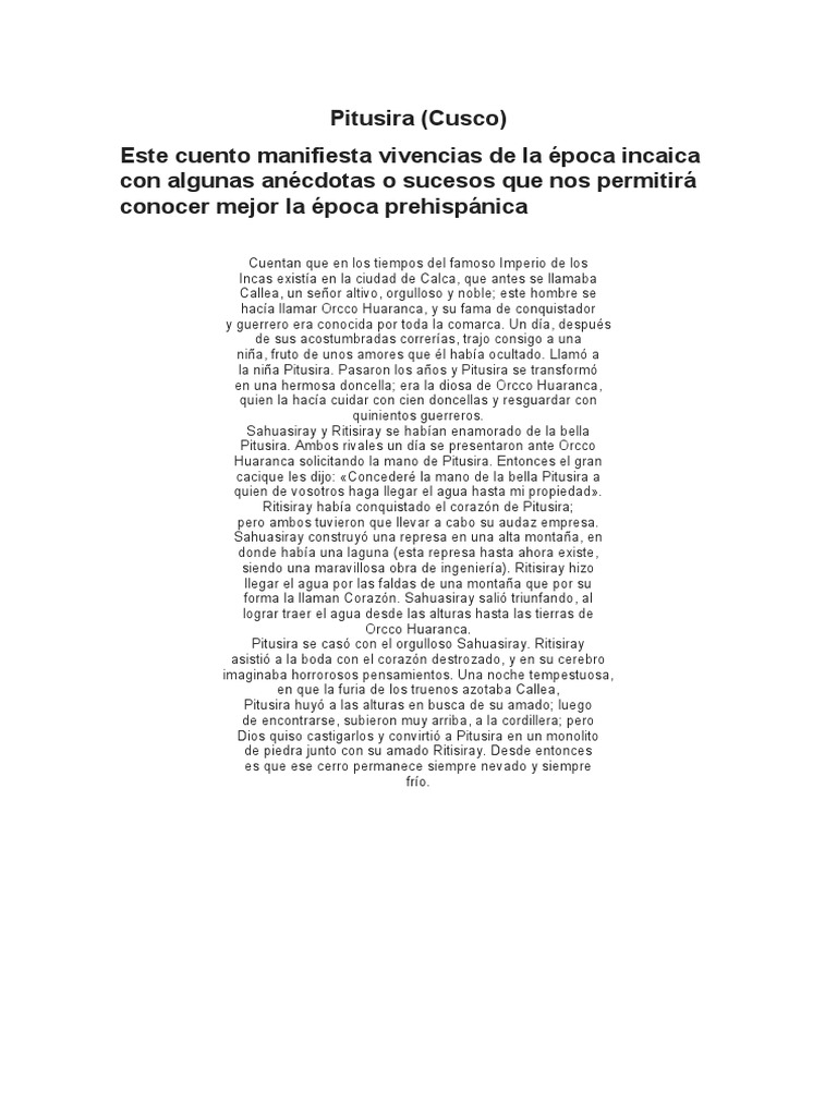 Cuento Incaista - La Pitusira, Evidencia Vida Incaica | Descargar ...