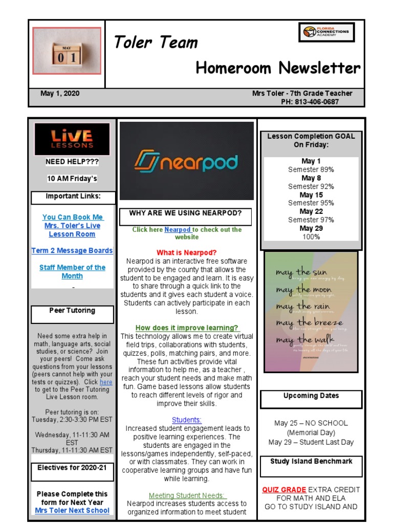 May 1 2020homeroom Newsletter | PDF | Tutor | Teachers