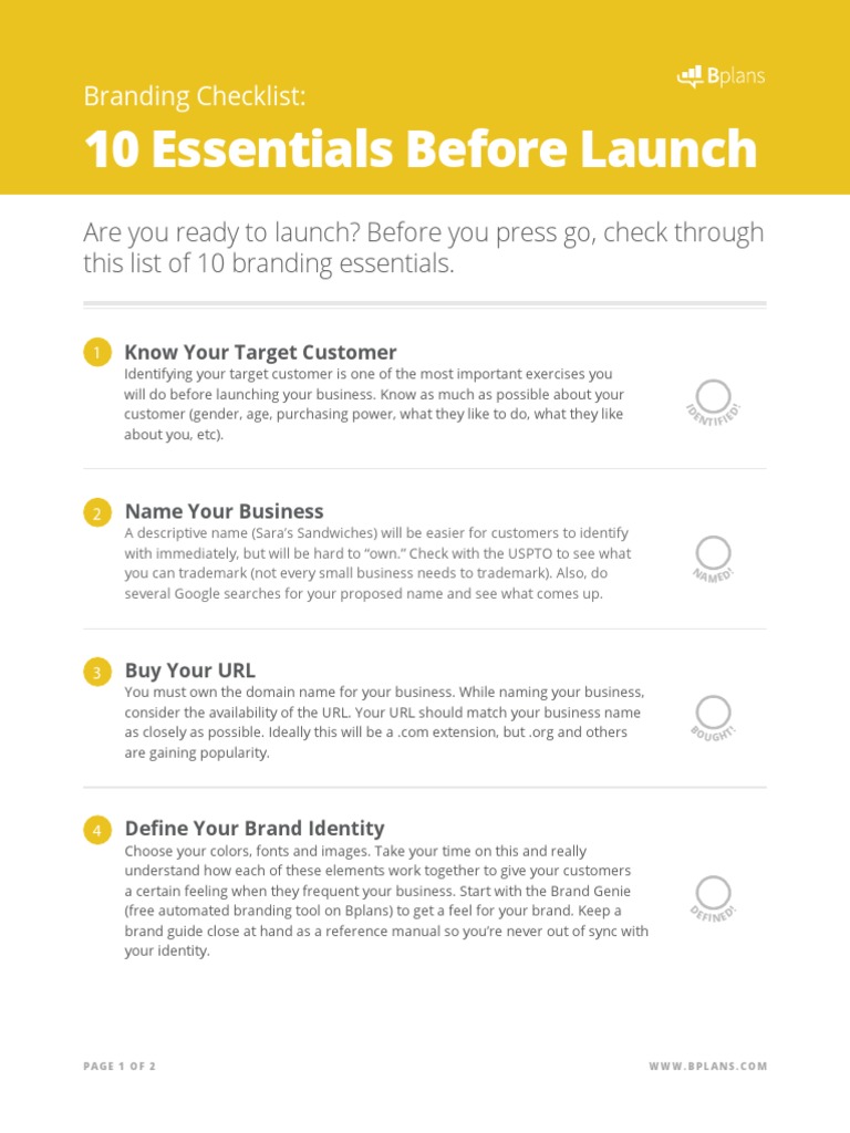 Essential Branding Checklist: The 10 Steps to Take Before Launching Your Business | PDF | Search ...