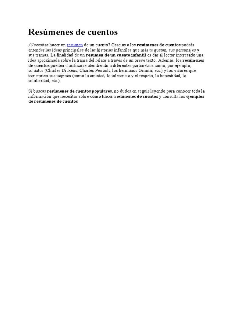 Resúmenes de cuentos infantiles | PDF | Ficción general