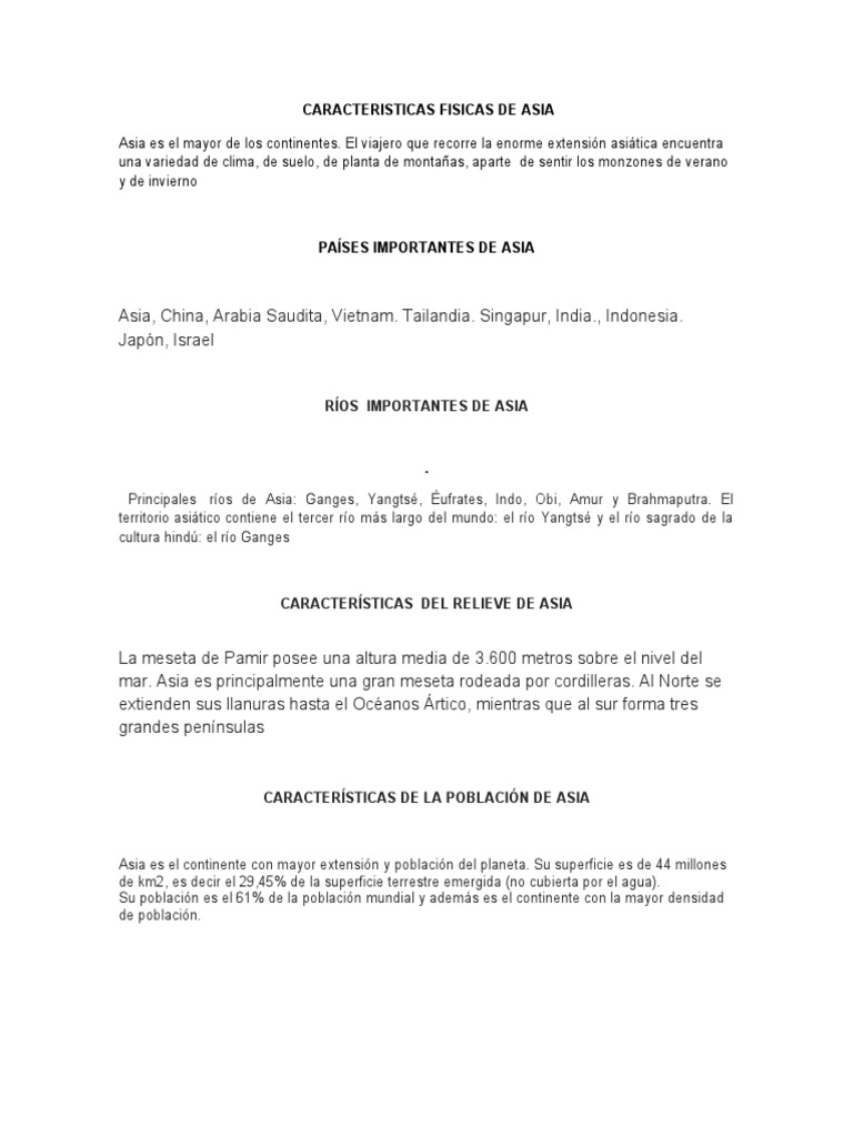Caracteristicas Fisicas de Asia | PDF