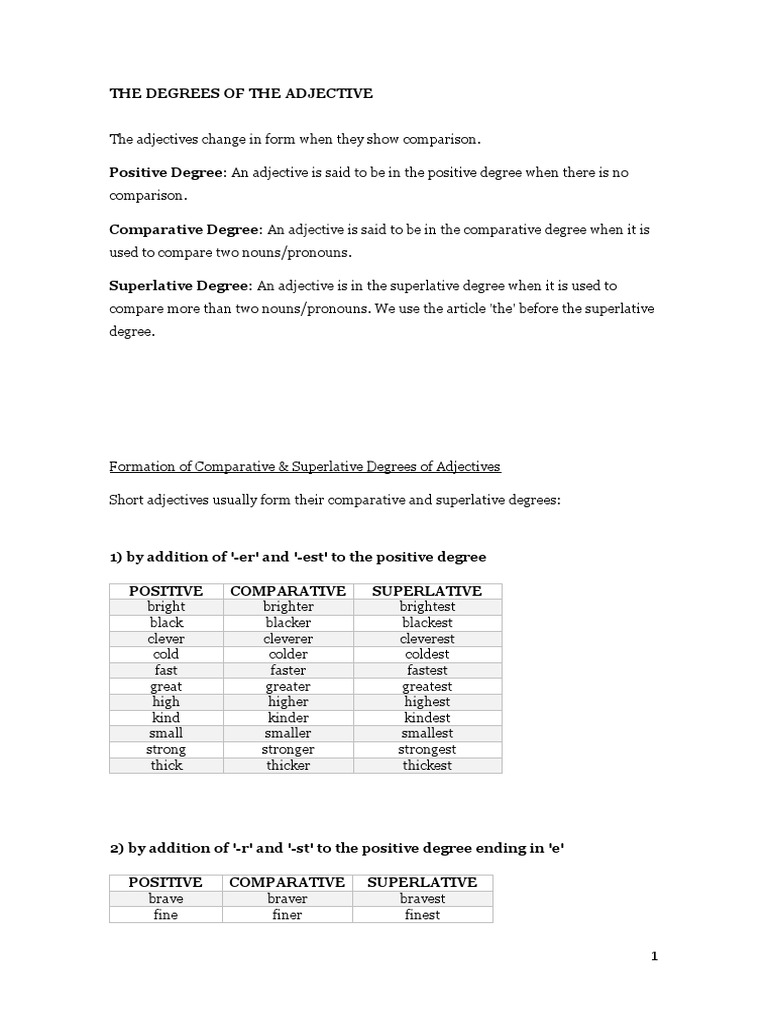 The Degrees of The Adjective | PDF | Adjective | Syntactic Relationships
