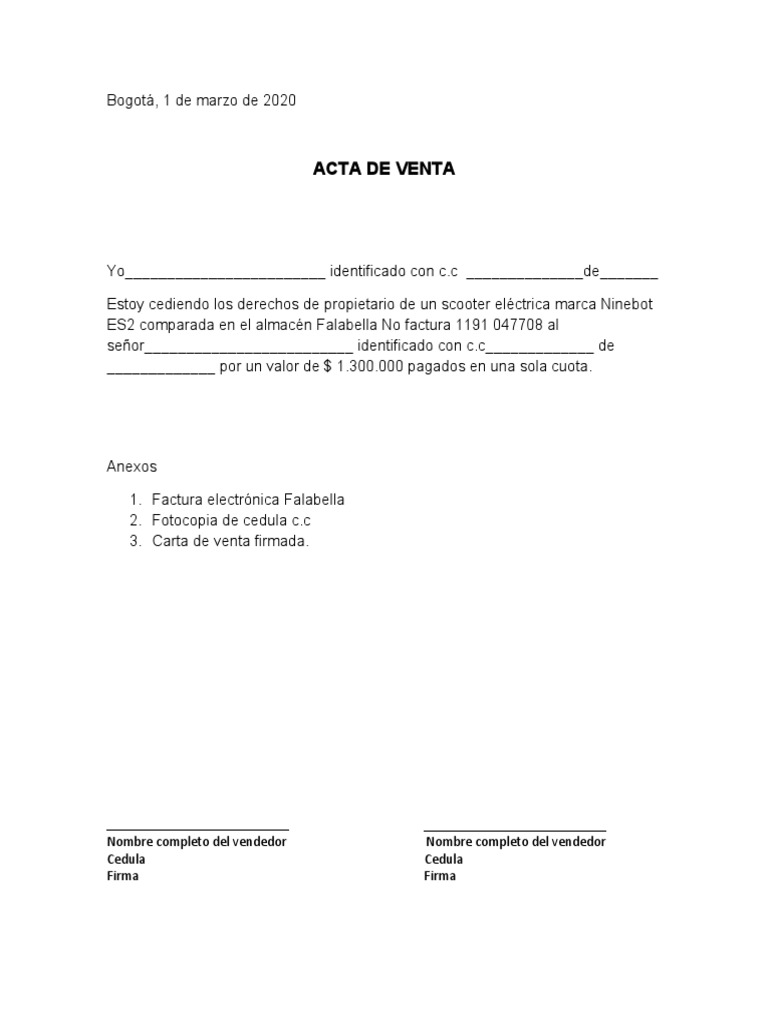 Acta Compra-Venta Patineta | PDF