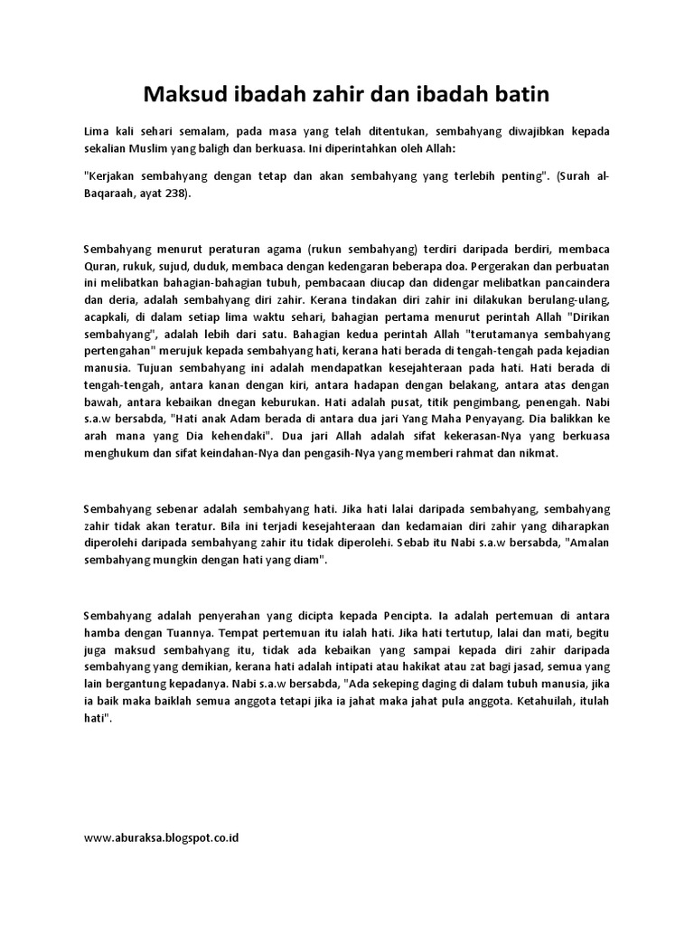 Maksud Ibadah Zahir Dan Batin PDF | PDF