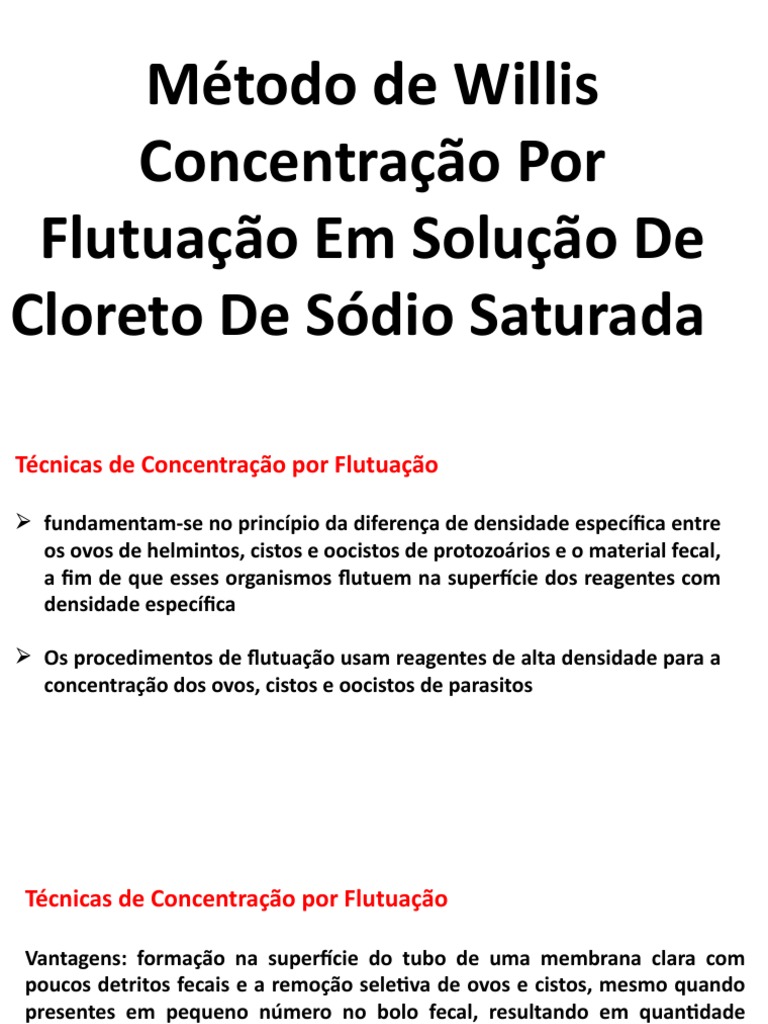Método de Willis Concentração Por Flutuação Em Solução De Cloreto De ...