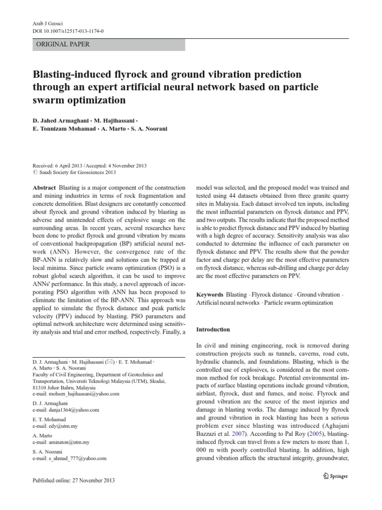 Blasting-Induced Flyrock and Ground Vibration Prediction PDF | PDF | Regression Analysis | Mean ...