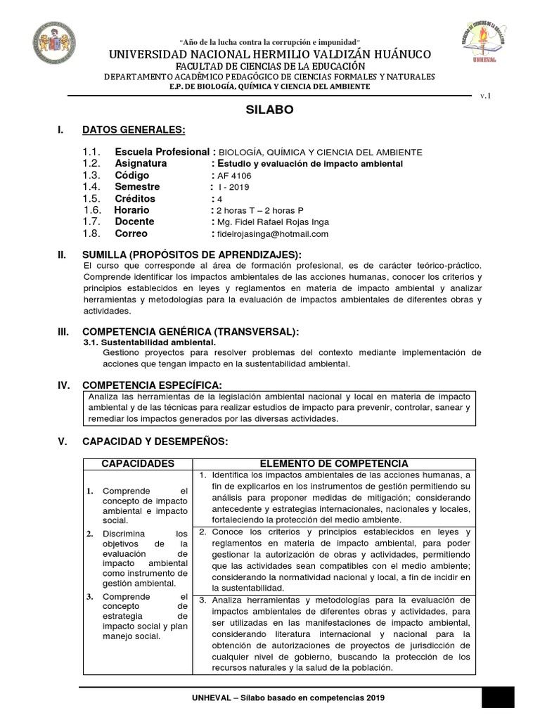 Modelo de Silabo. FACUTAD EDUCACION-UNHEVAL | PDF | Evaluación | Entorno natural