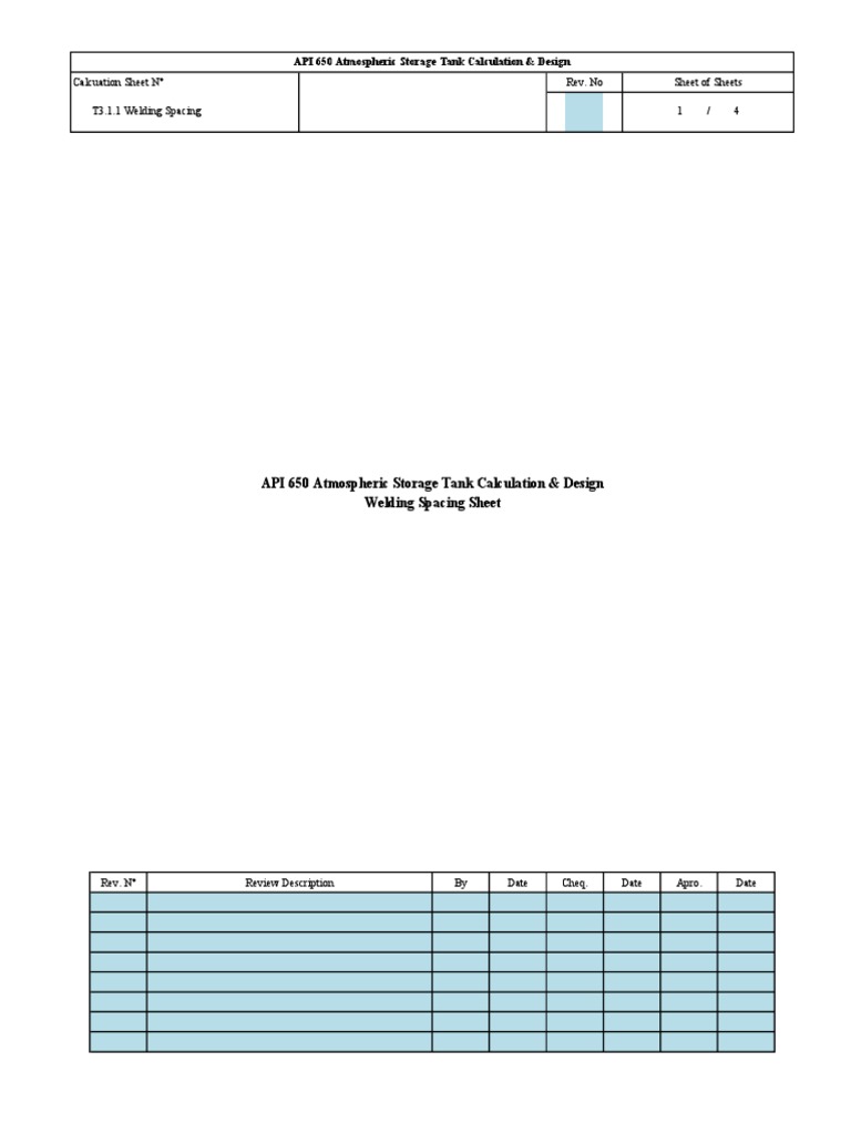 API 650 Atmospheric Storage Tank Calculation & Design Calcuation Sheet ...