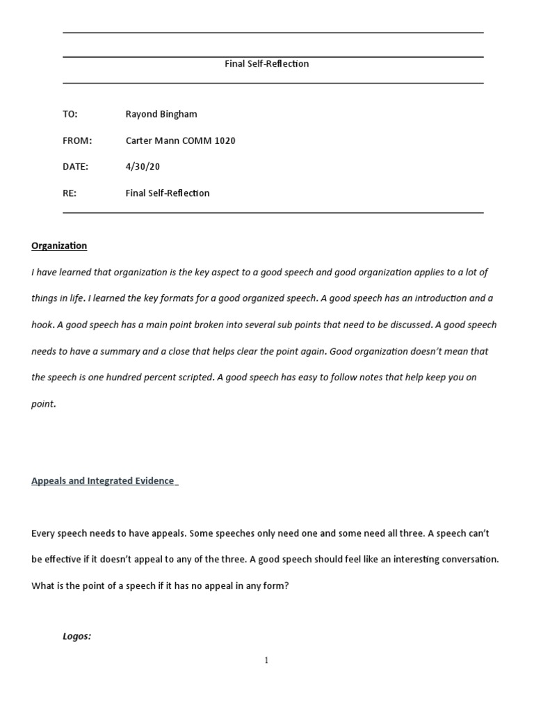 Final Self-Reflection Carter Comm | PDF | Logos | Cognitive Science
