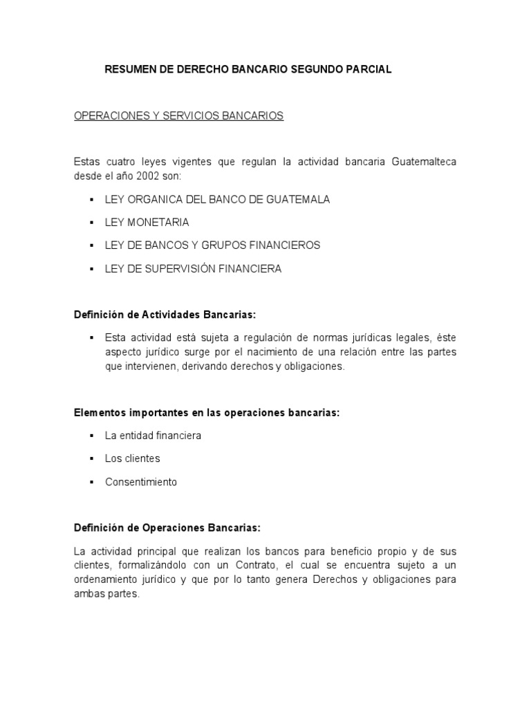 Resumen de Derecho Bancario Segundo Parcial | PDF | Bancos | Interés