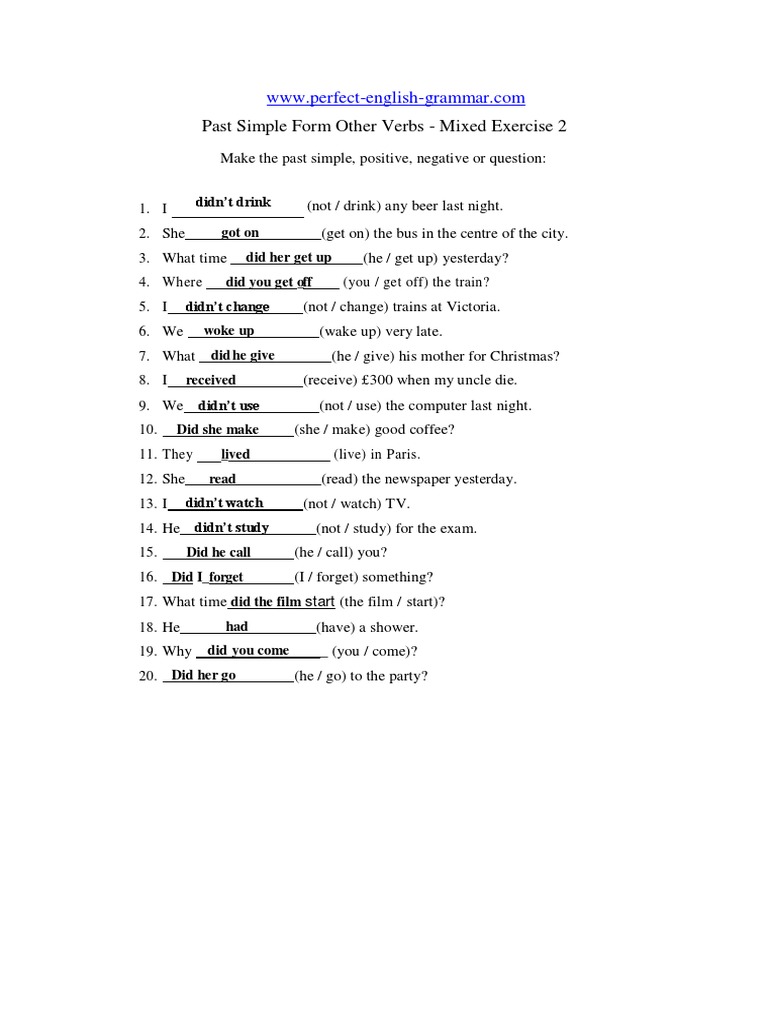 Simple Past Worksheet | PDF