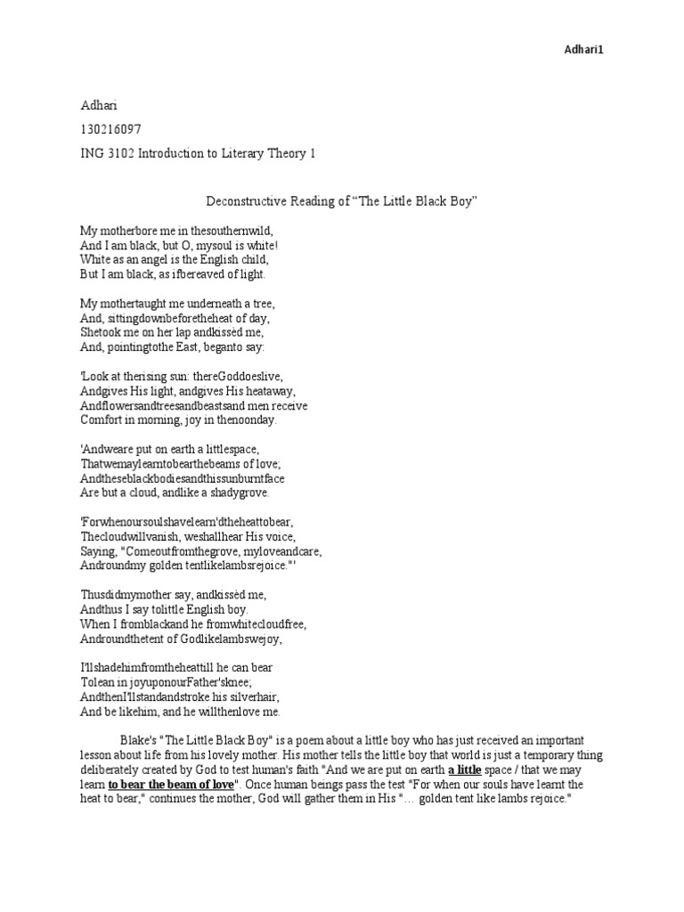 Deconstructive Reading of The Little Black Boy | PDF | Deconstruction ...