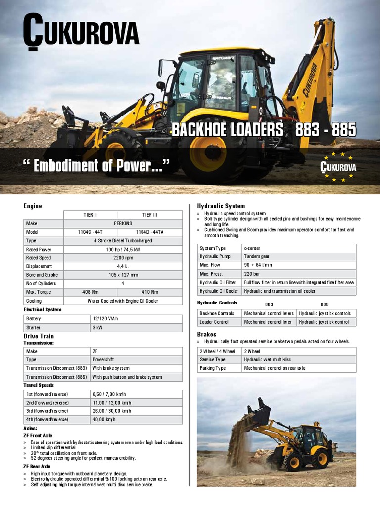 Cukurova - Backhoe Loader 883-885 (NEW) | PDF | Loader (Equipment) | Transmission (Mechanics)