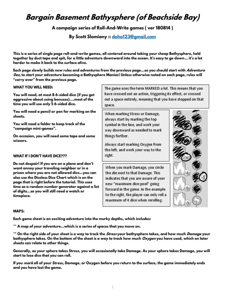 Bargain Basement Bathysphere (Of Beachside Bay) | PDF | Underwater Diving | Dice